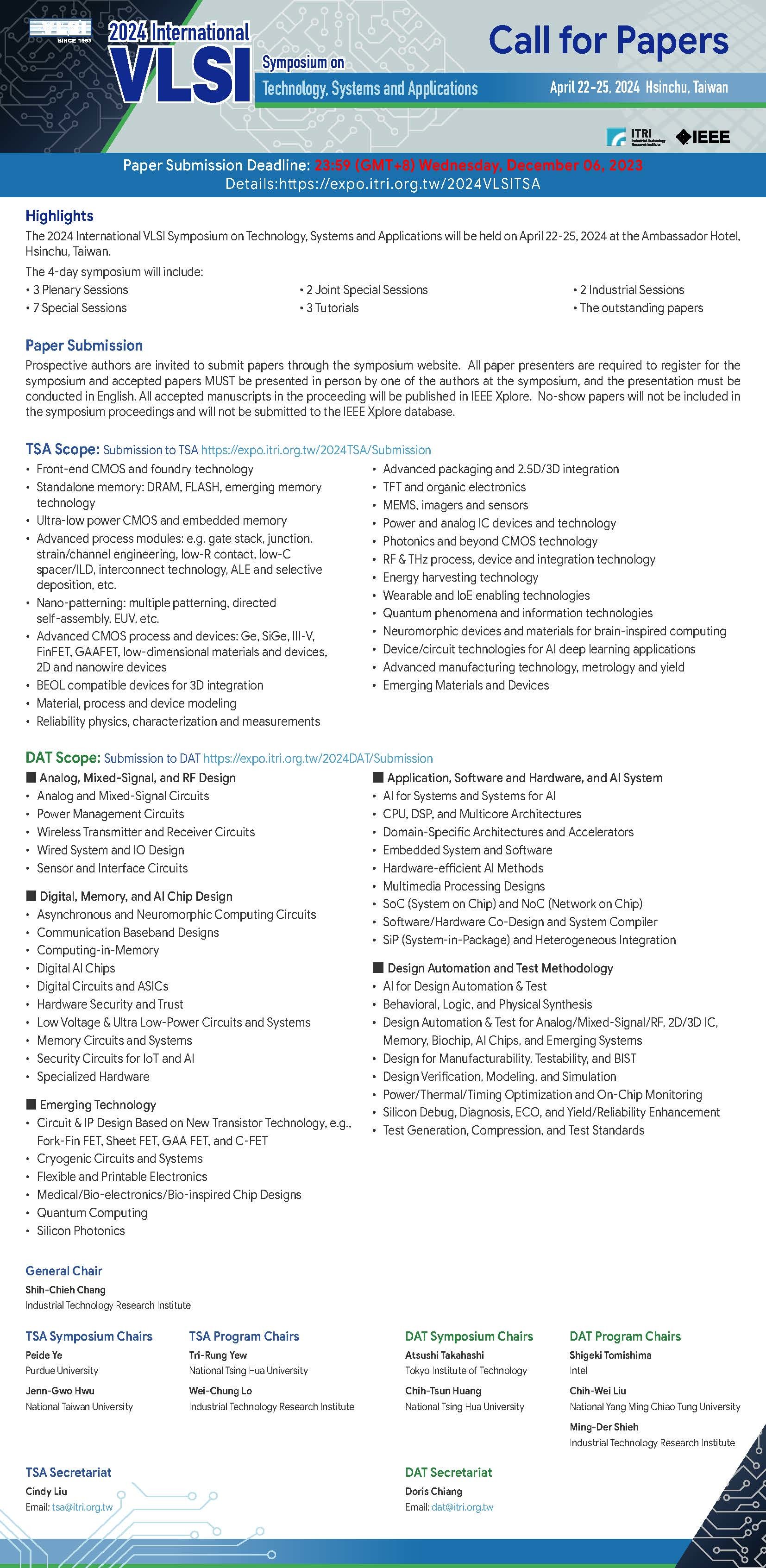 (投稿截止日延期到12/20) The 2024 International VLSI Symposium on Technology, Systems and Applications ...